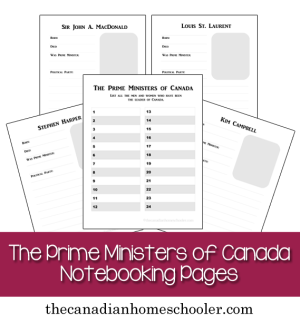 Prime Ministers of Canada Notebooking Pages